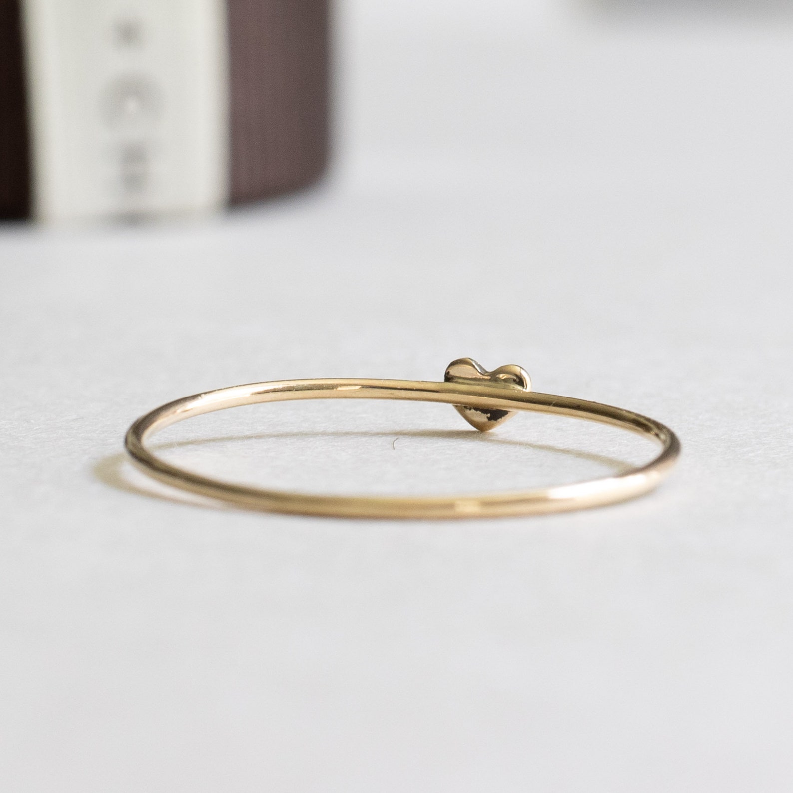 14K Solid Yellow Gold Mini Heart Ring Thin Ring Dainty Ring - Etsy