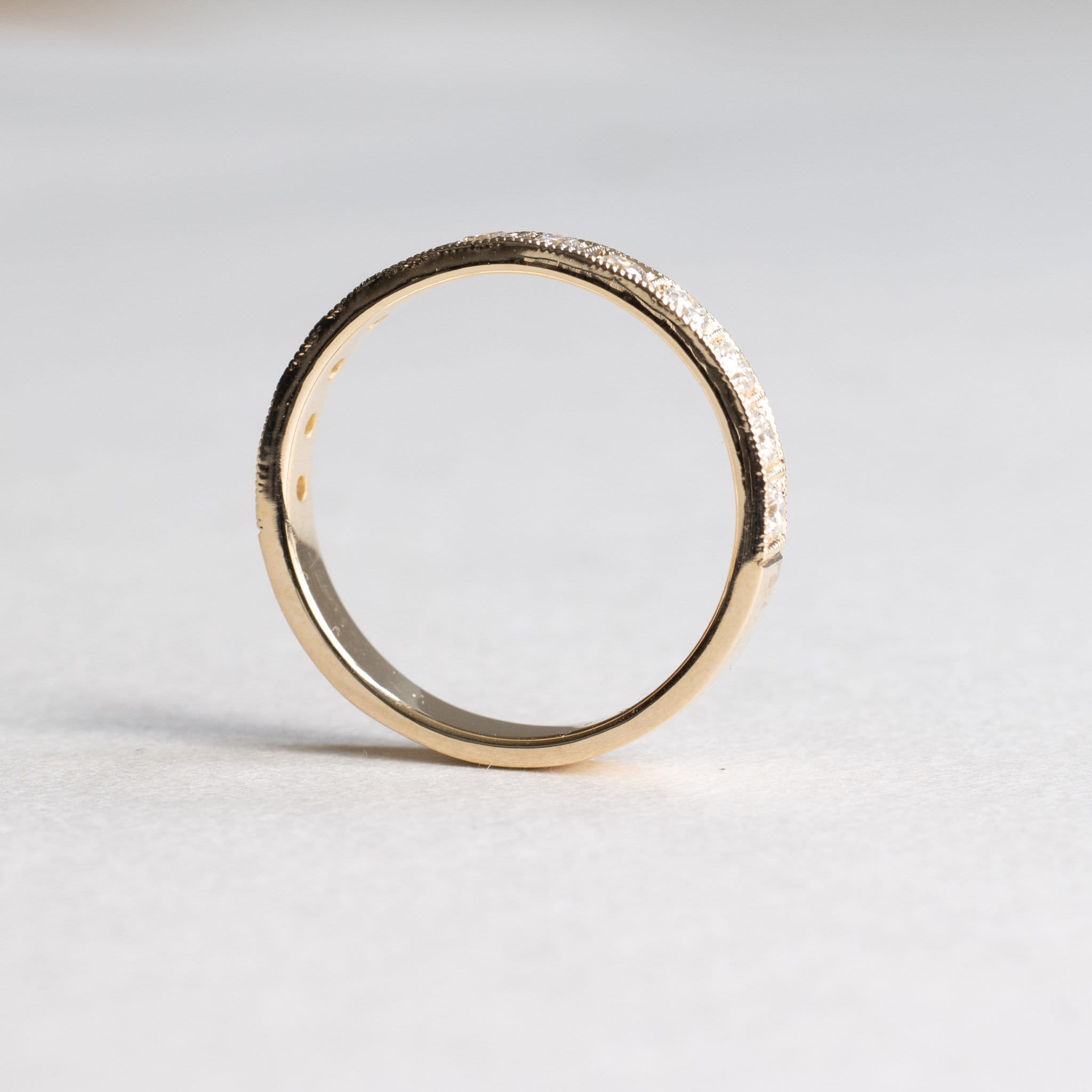14K Yellow Gold Diamond Anniversary Band - Vintage Style 3mm Wedding ...
