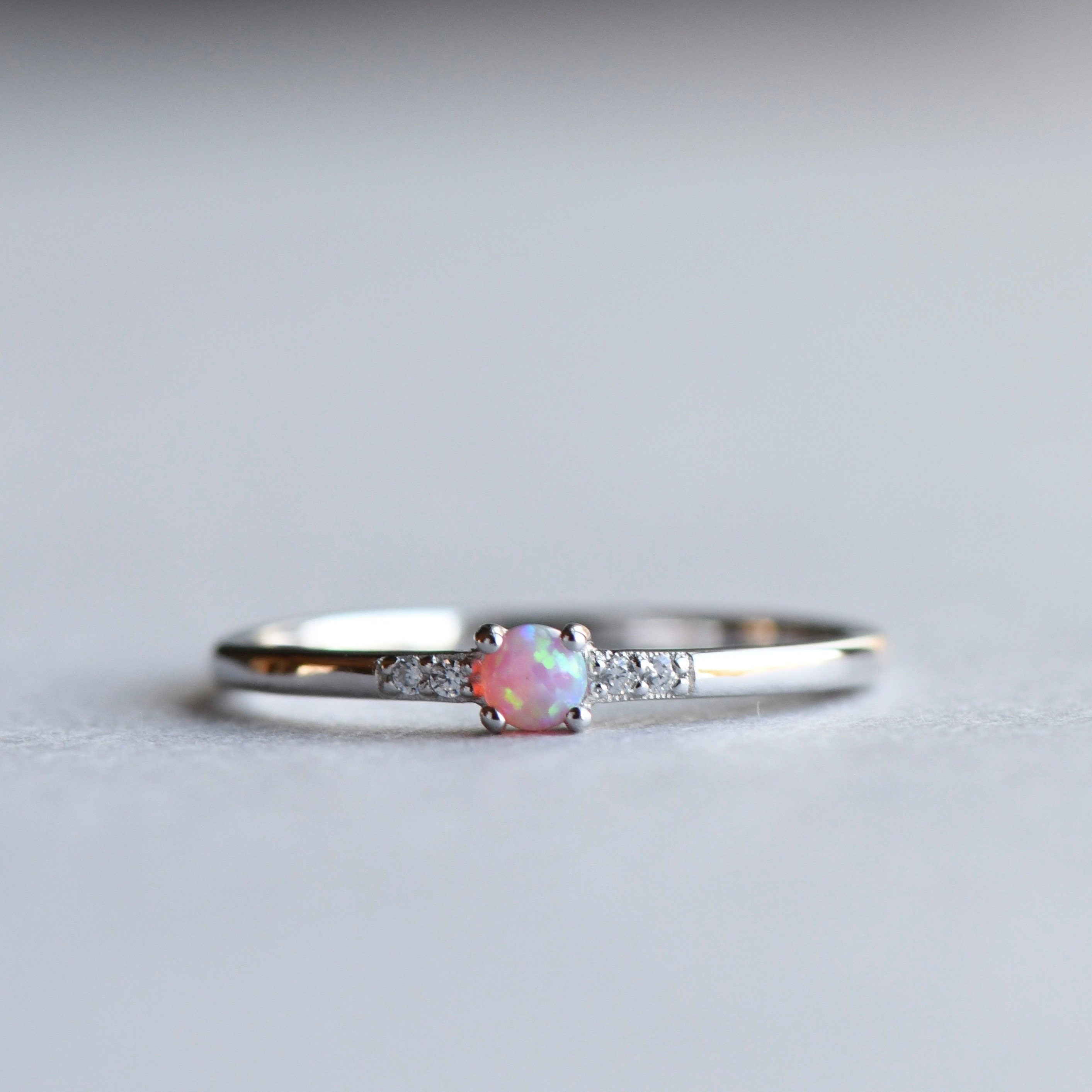 925 Sterling Silver Opal Ring Round Ring Dainty Ring 925 - Etsy
