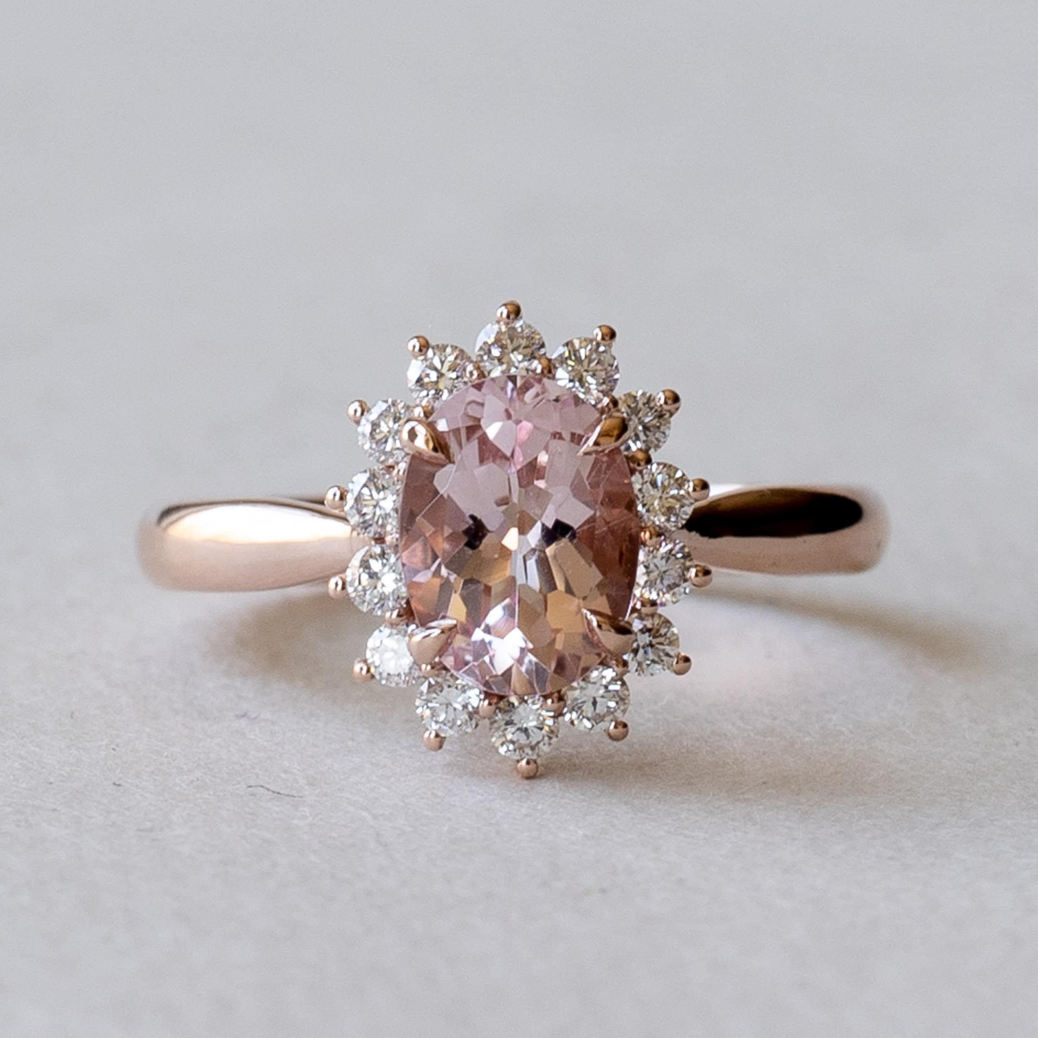 14k Rose Gold Pink Morganite Cluster Ring Diamond Ring - Etsy