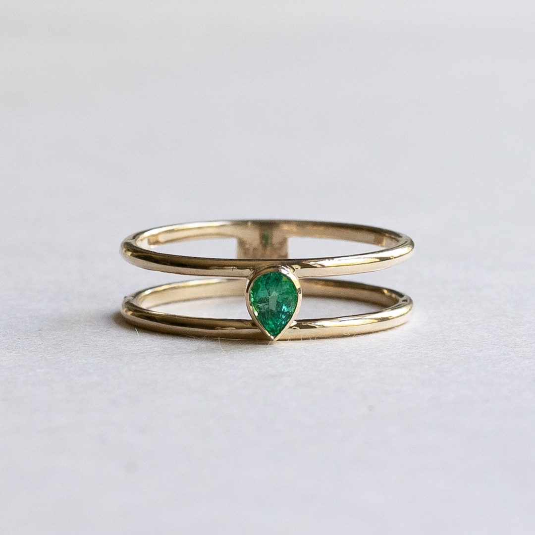 14K Open Emerald Ring, Personalized Emerald Ring, Open Ring, Emerald ...