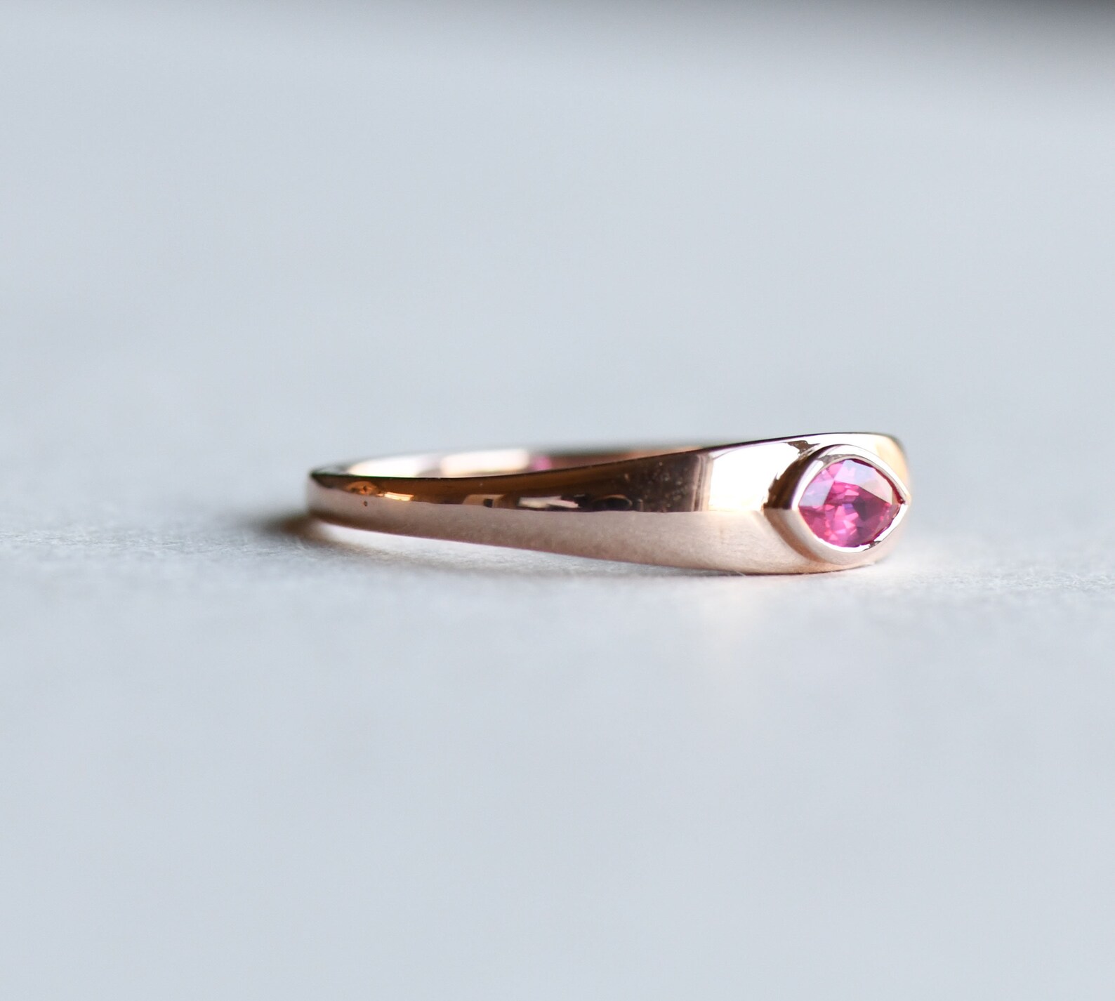 Rose Gold Marquise Ruby Ring, 14k Solid Rose Gold Bezel Ring, Signet ...