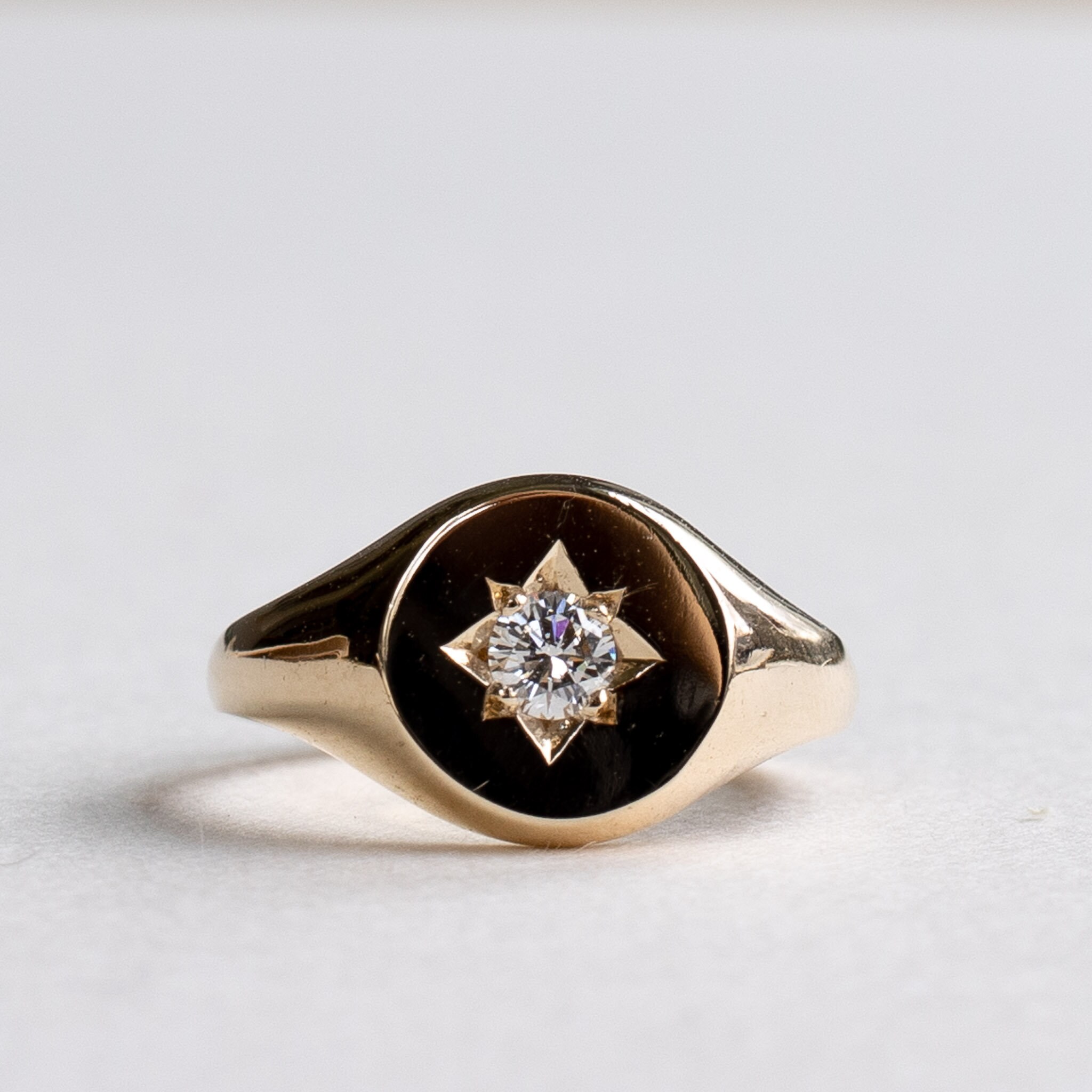 14k Solid Gold Signet Ring, Diamond Ring, Starburst Ring, Star Ring ...