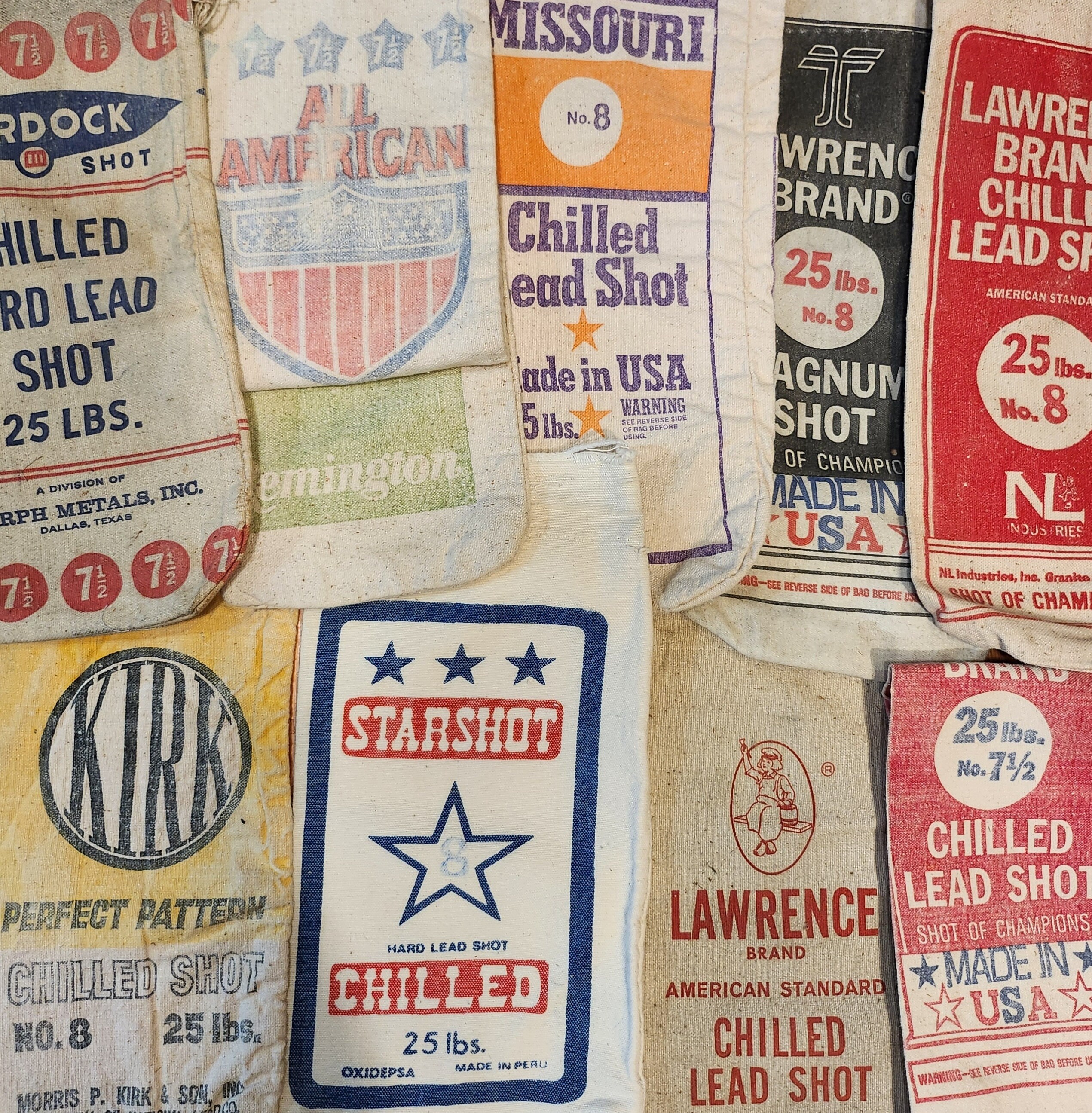 Ten Empty Lead Shot Bags, Some Are Double-sided, Staining & Wear as ...