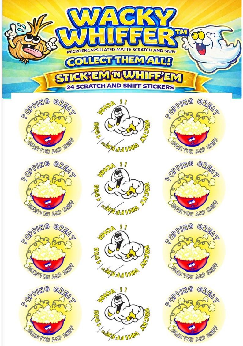 POPCORN Scratch and Sniff Long Lasting Stickers. Vintage 1998 New Stock ...