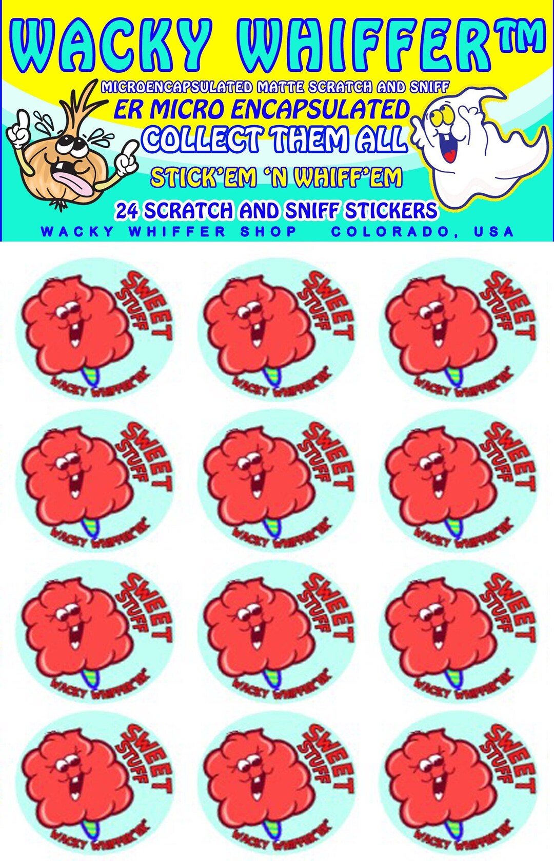 Sugary Wild Cherry Cotton Candy Scratch and Sniff Stickers - Wacky ...