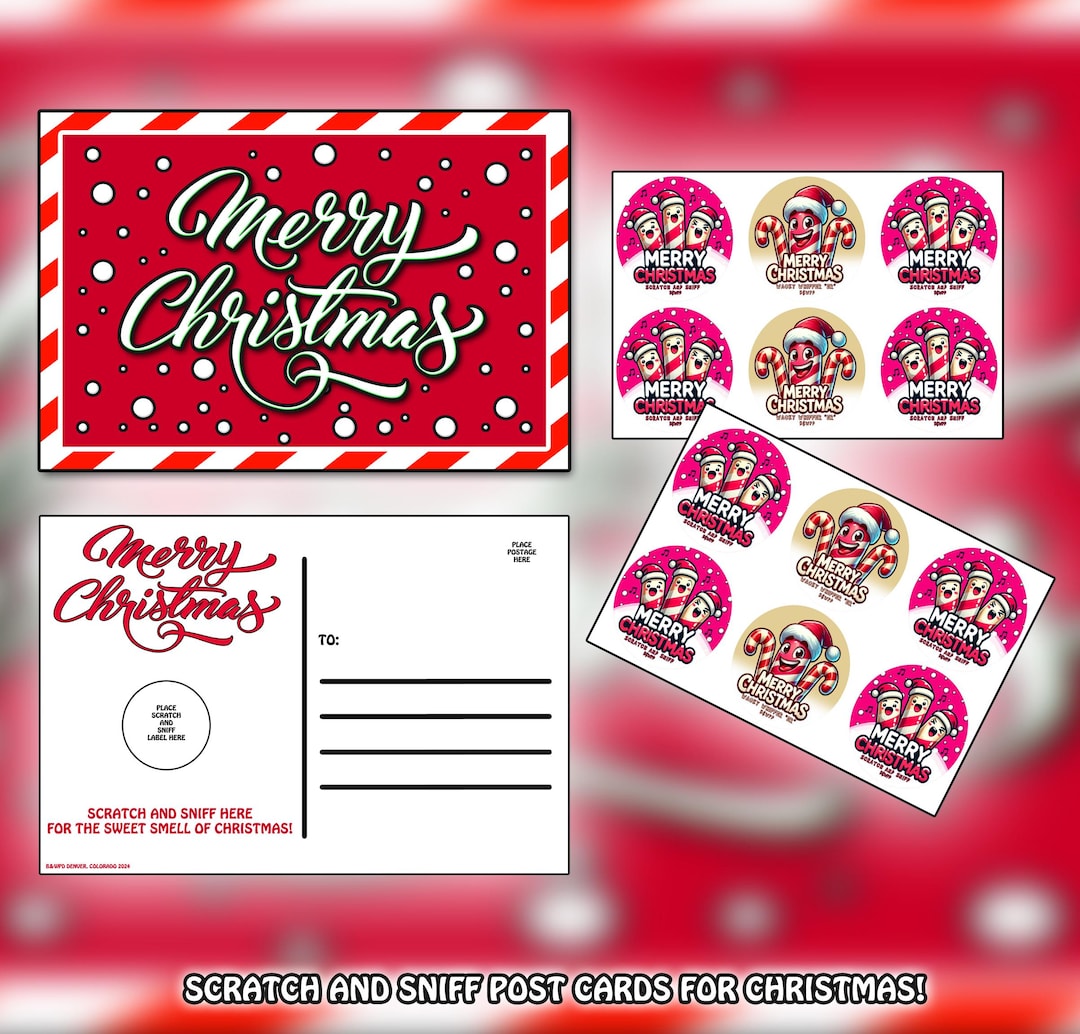 Holiday Post Cards for Christmas. Scented Candy Cane Scratch and Sniff ...