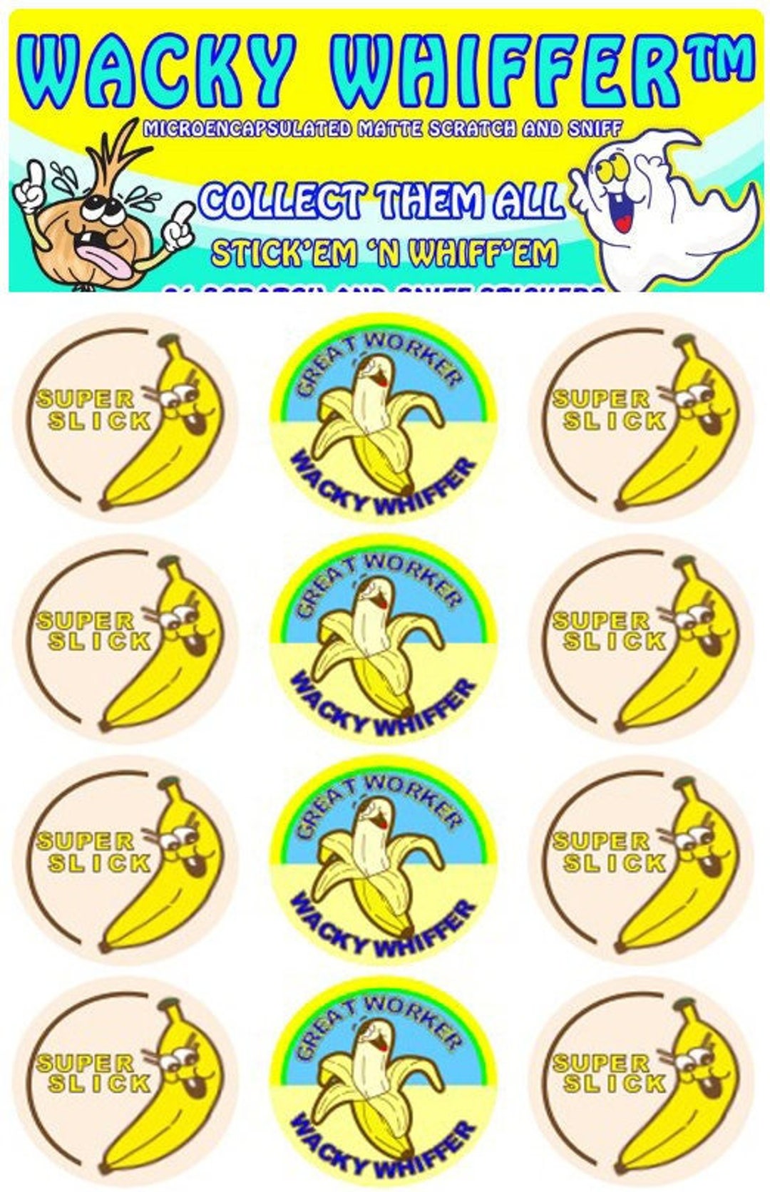 Banana Scented Scratch and Sniff Stickers: Wacky Whiffer, Matte - Etsy