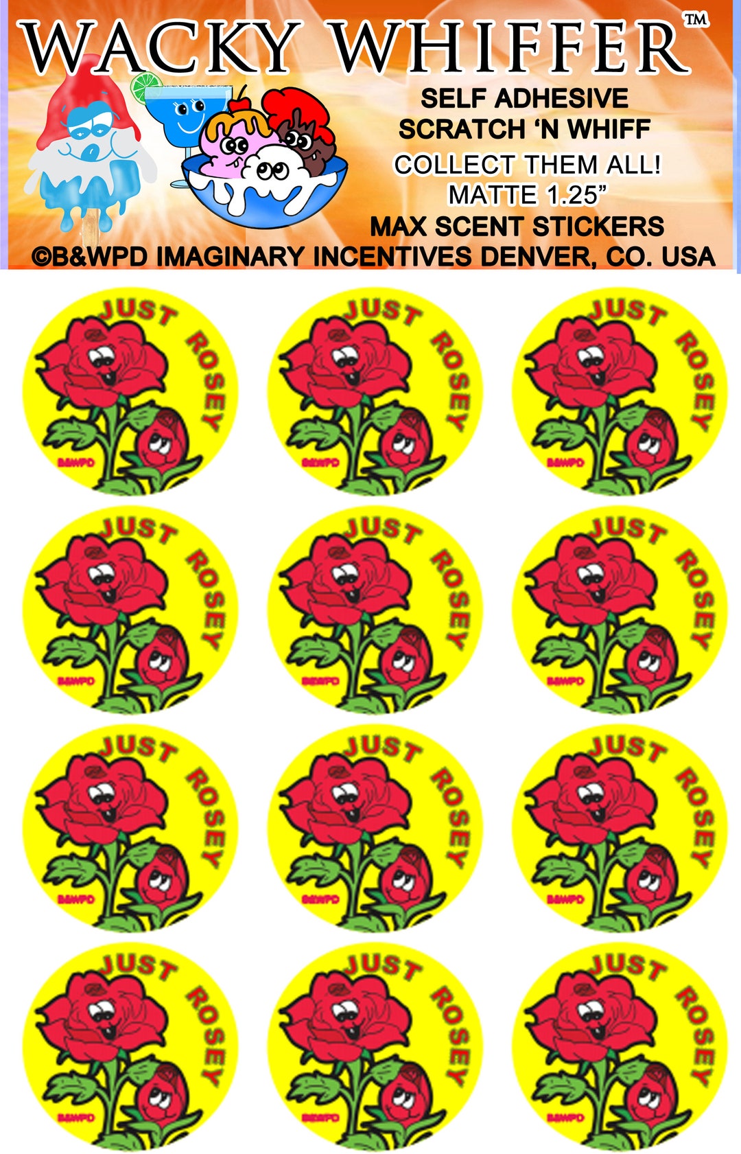 Wacky Whiffer Rose Scratch and Sniff Stickers - Max Scent - Etsy