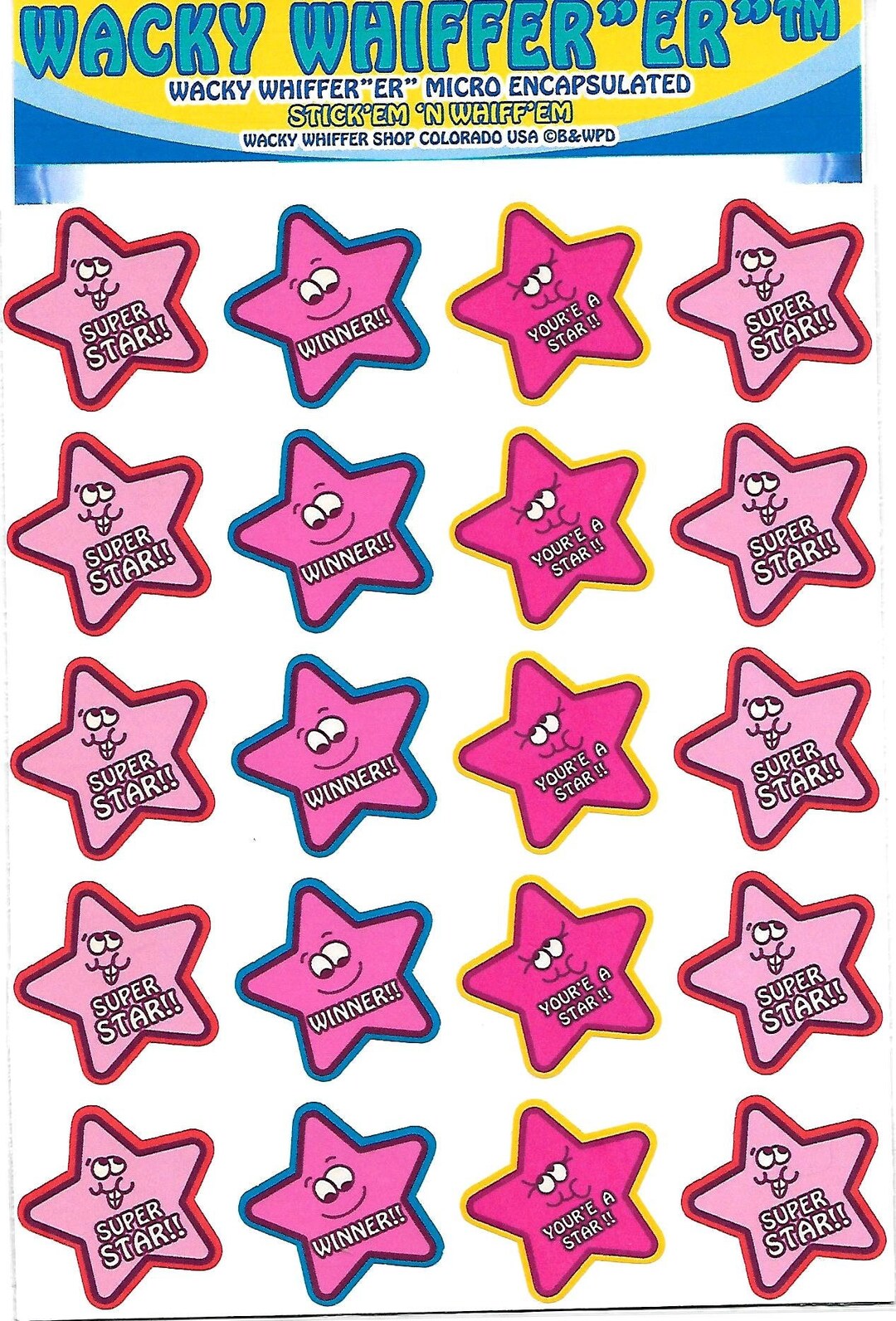 Bubblegum Scented Star Stickers - Wacky Whiffer ER - 20 Pack - Etsy