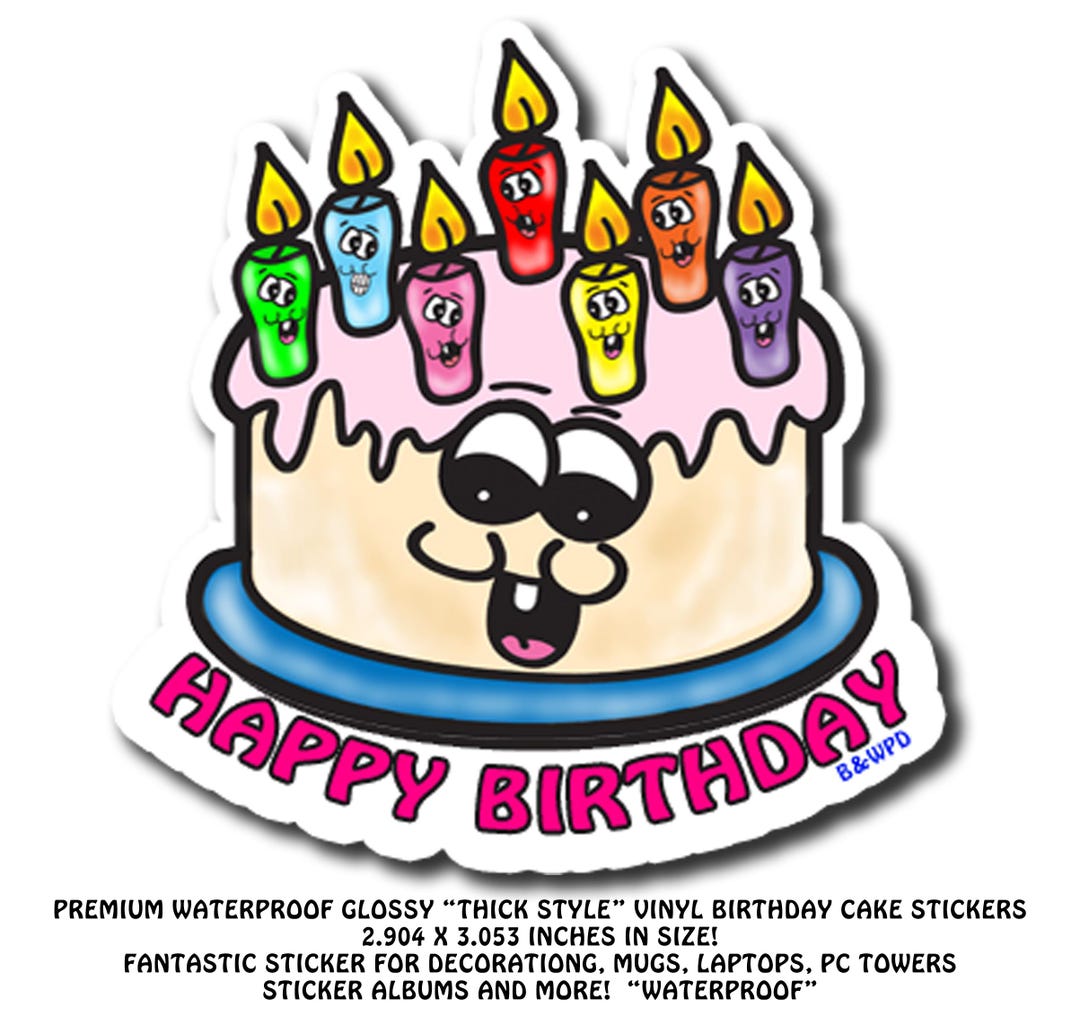 Birthday Cake Waterproof Vinyl Stickers. Birthday Cake Vinyl Stickers ...