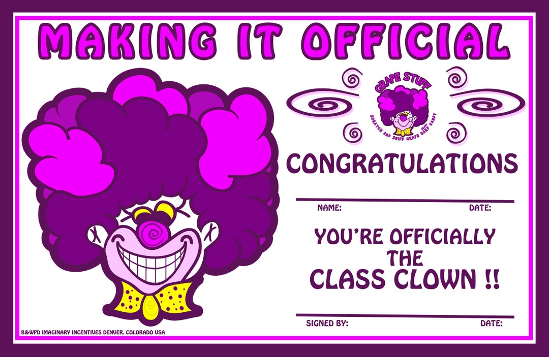 BRAND NEW Wacky Whiffer "er" Class Clown Awards, Grape Hard Candy Micro ...