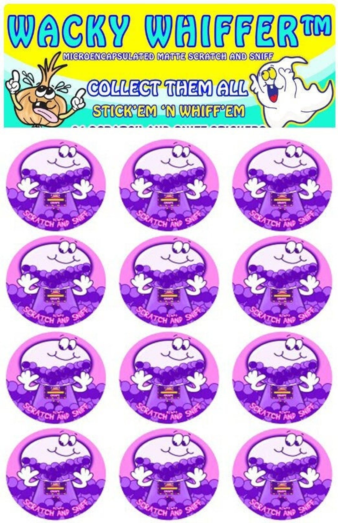 Juicy Grape Bubblegum Scratch and Sniff Stickers - Wacky Whiffer ER ...