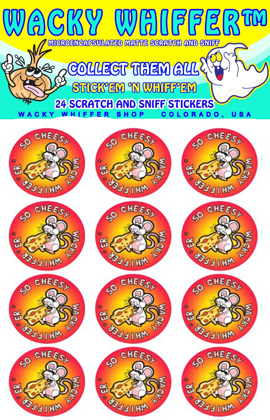 Cheese Scratch and Sniff Stickers - Wacky Whiffer ER Matte Stickers (24 ...