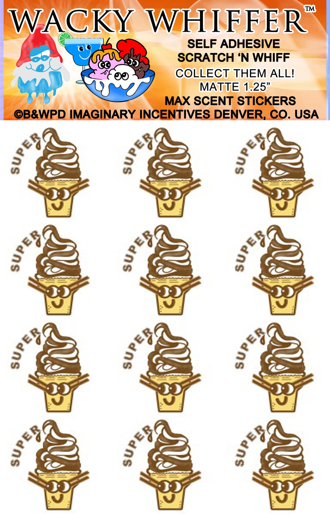 Wacky Whiffer Chocolate Vanilla Ice Cream Scratch and Sniff Stickers - Etsy