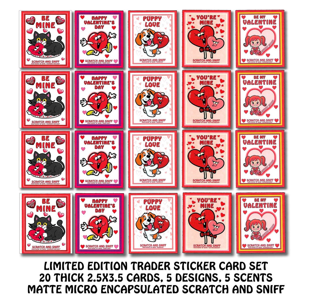 LIMITED EDITION Sticker Trader Cards. Valentine Trader Card Set ...