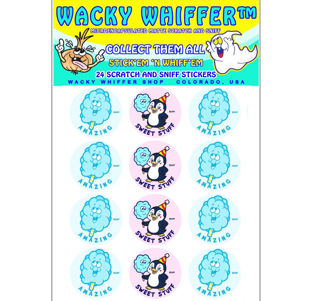 BLUE RASPBERRY Cotton Candy Penguin Scratch and Sniff Stickers. Wacky ...