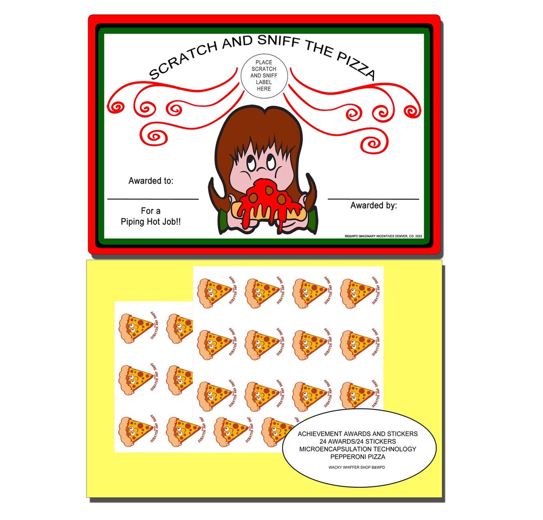 Scratch and Sniff Achievement Awards and Stickers. PIZZA Scented ...