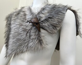 Wolf Fur Pelt Fabric Shoulder Armour Viking Wedding Halloween Costume ...