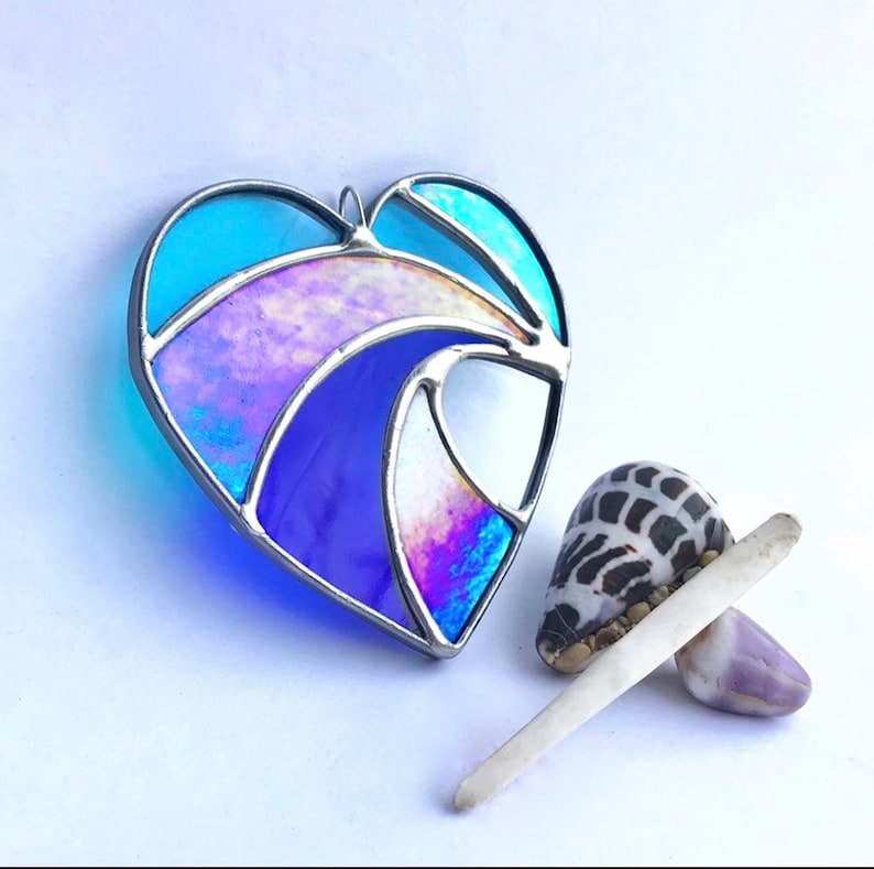 Made to Order Crashing Wave Heart Stained Glass, Valentines Gift ...