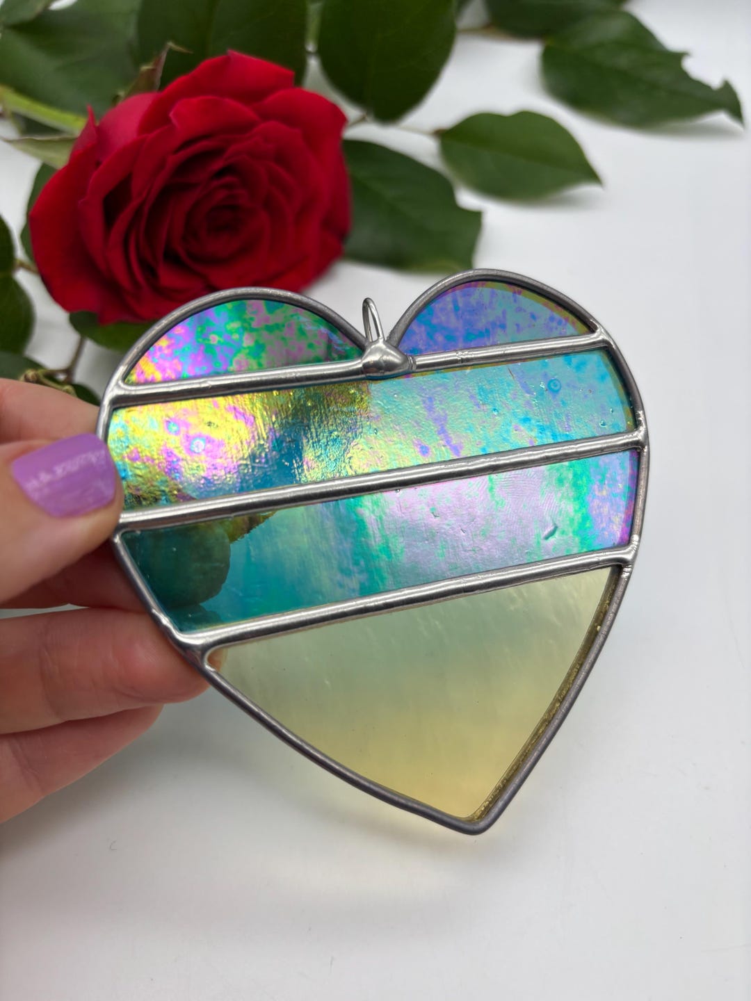 Hearts at the Beach Stained Glass Ornament 1, Valentines Gift, Mother's ...