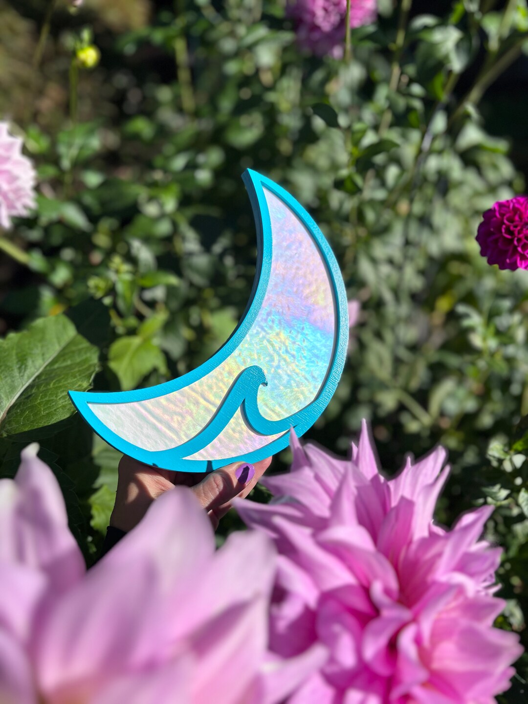 Iridescent Blue and White Crescent Wave Moon - Etsy