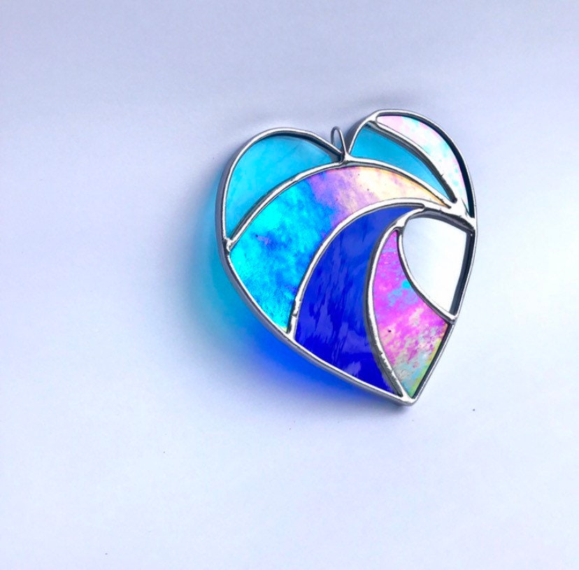 Made to Order Crashing Wave Heart Stained Glass, Valentines Gift ...