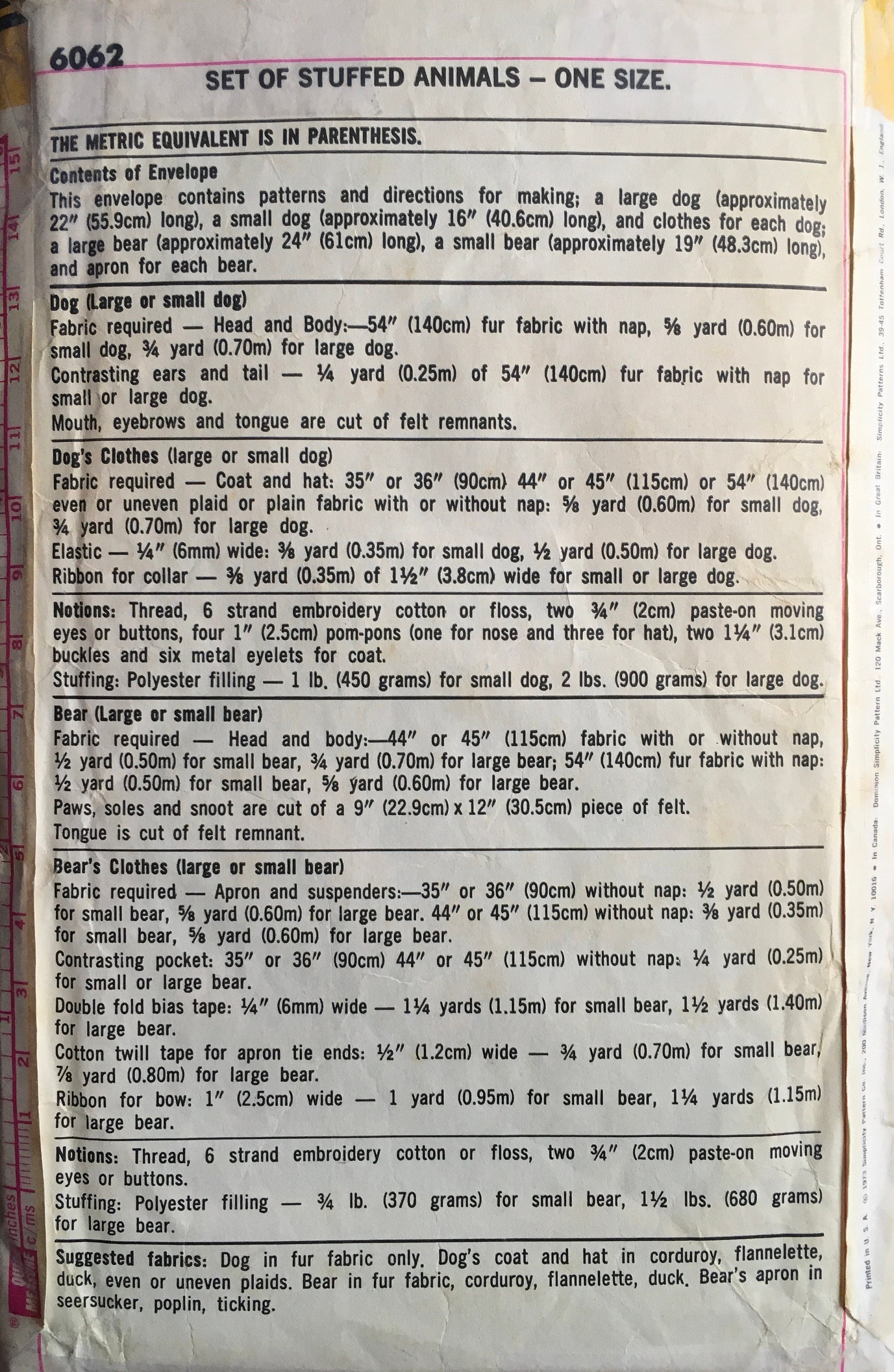 Simplicity 6062/9647 Craft Pattern vintage CUT - Etsy