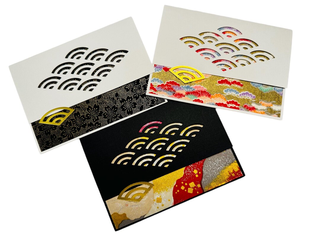 Japanese Scales Cutout Pattern Japanese Chiyogami Greeting Cards set of ...