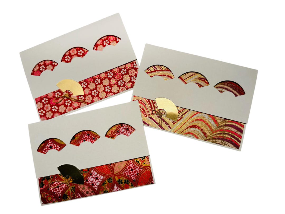 Sensu (fan) Cutout Pattern Japanese Chiyogami Greeting Cards (set of 3 ...