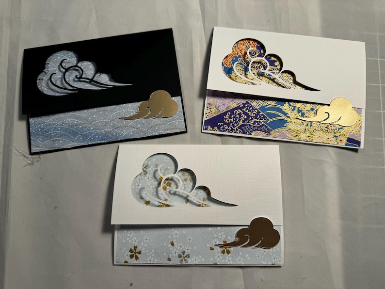 Kumo (clouds) Cutout Pattern Japanese Chiyogami Greeting Cards (set of ...
