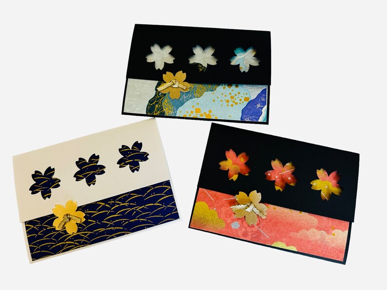 Japanese Chiyogami With Sakura Cut Greeting Cards set of 3 Sak - Etsy