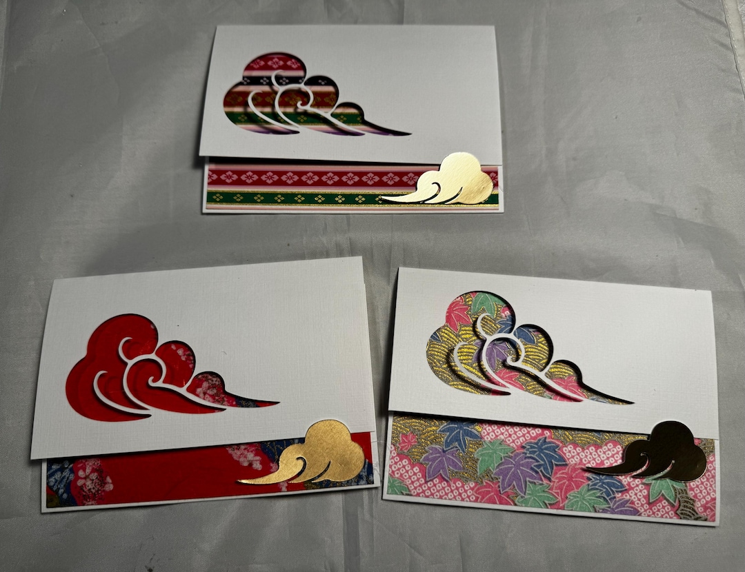 Kumo clouds Cutout Pattern Japanese Chiyogami Greeting Cards set of 3 ...