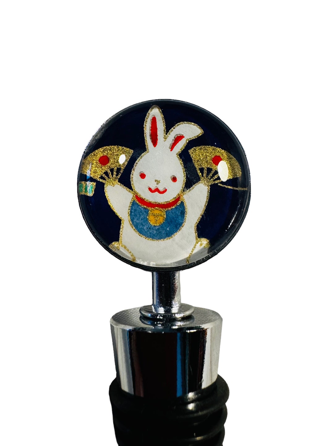 Emperor Rabbit Dancing With Fans Japanese Chiyogami - Wine Bottle ...
