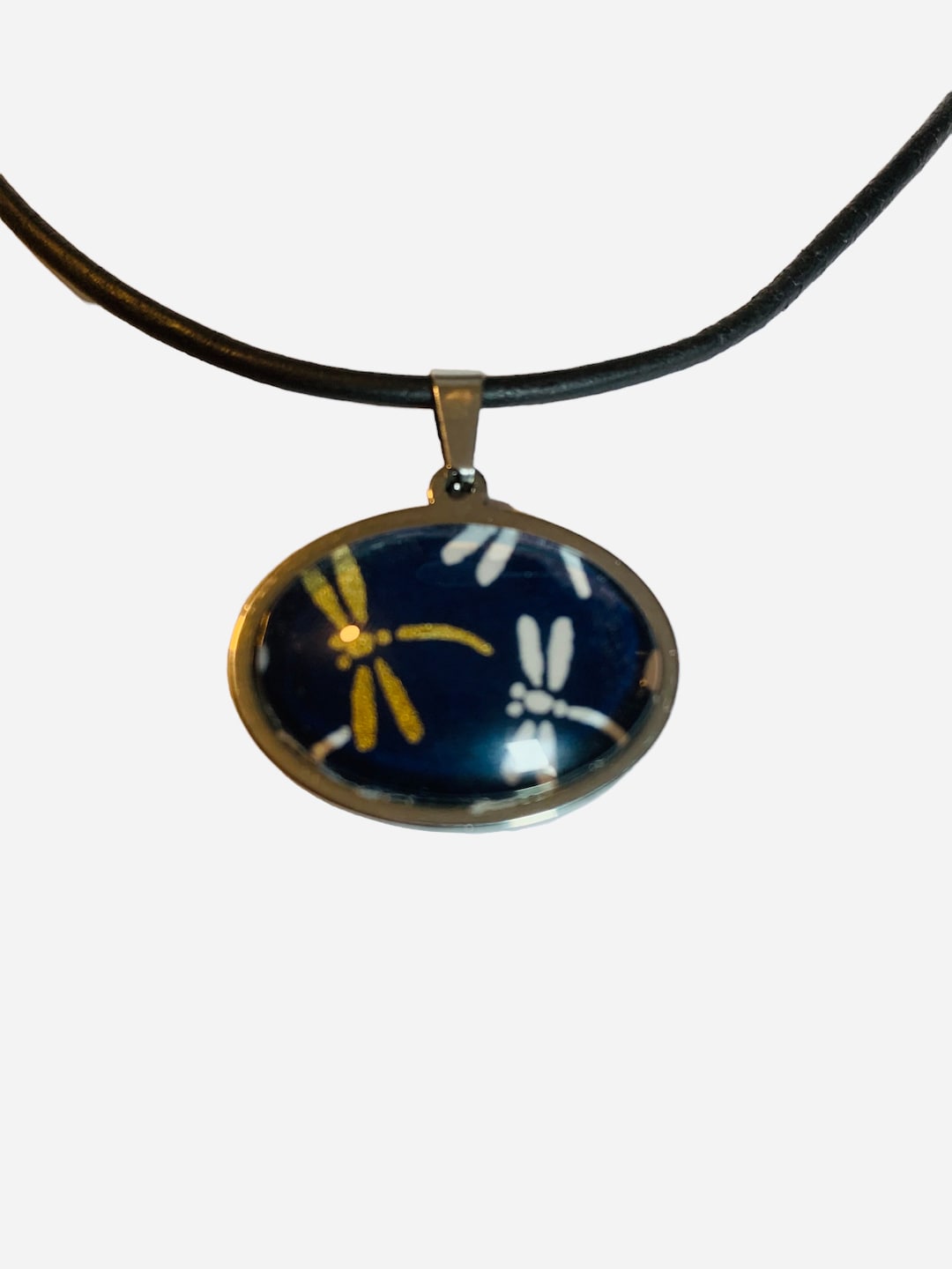 Tombo (dragonfly) Pattern on Japanese Chiyogami. Glass Oval Pendant ...