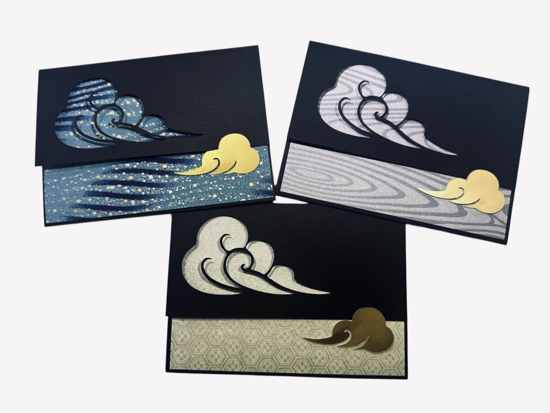 Kumo (clouds) Cutout Pattern Japanese Chiyogami Greeting Cards (set of ...