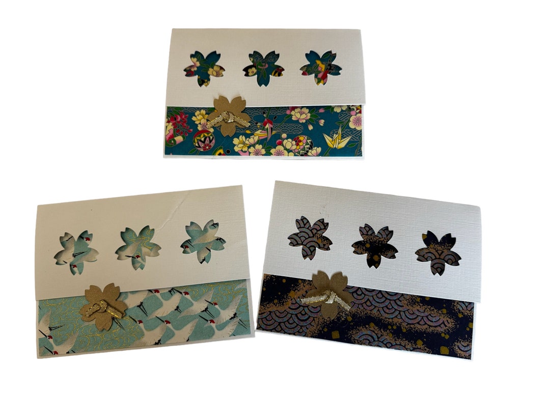 Japanese Chiyogami With Sakura Cut Greeting Cards set of 3 Sak - Etsy