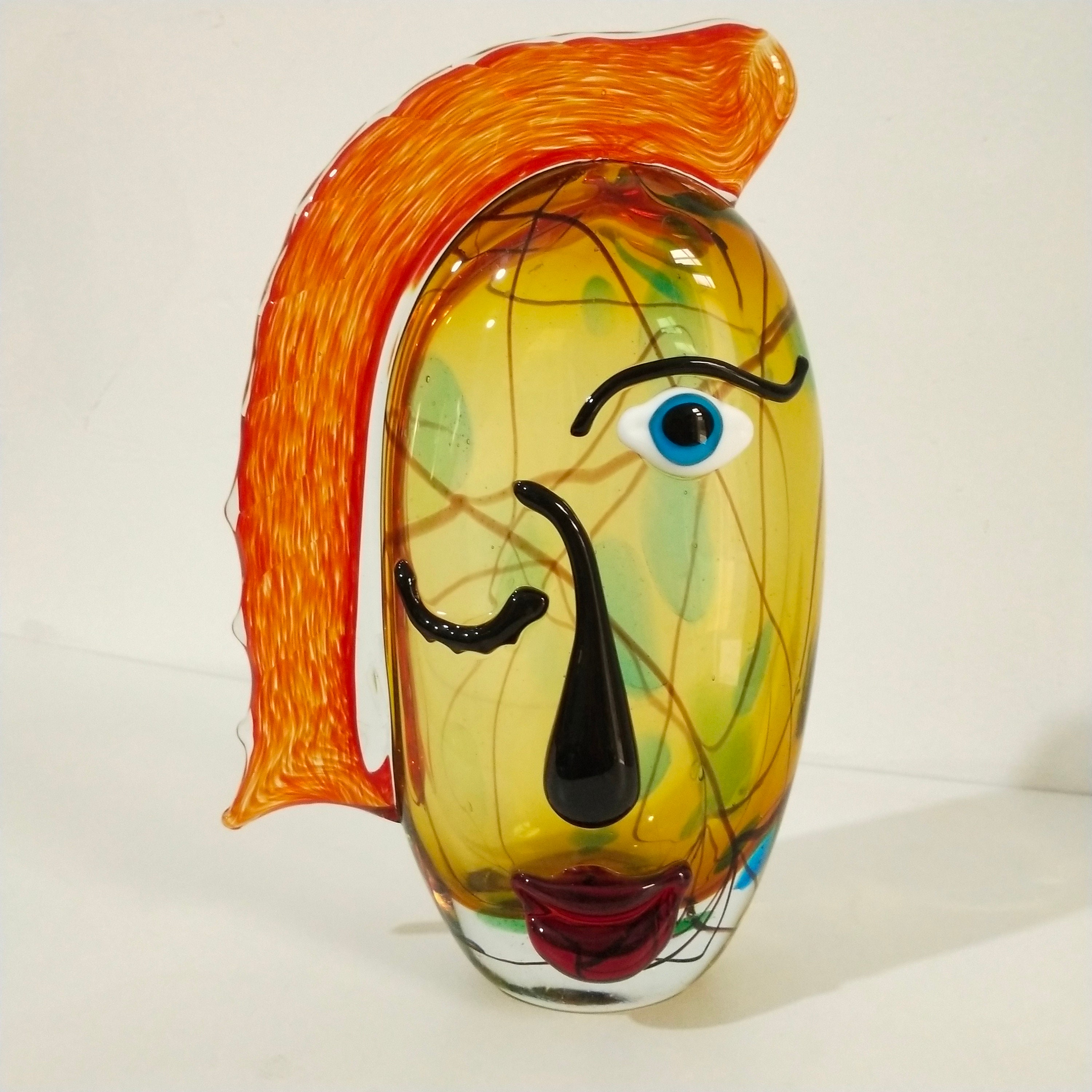 Hand Blown Glass Abstract Face Statue: Tabletop Art Decoration - Etsy