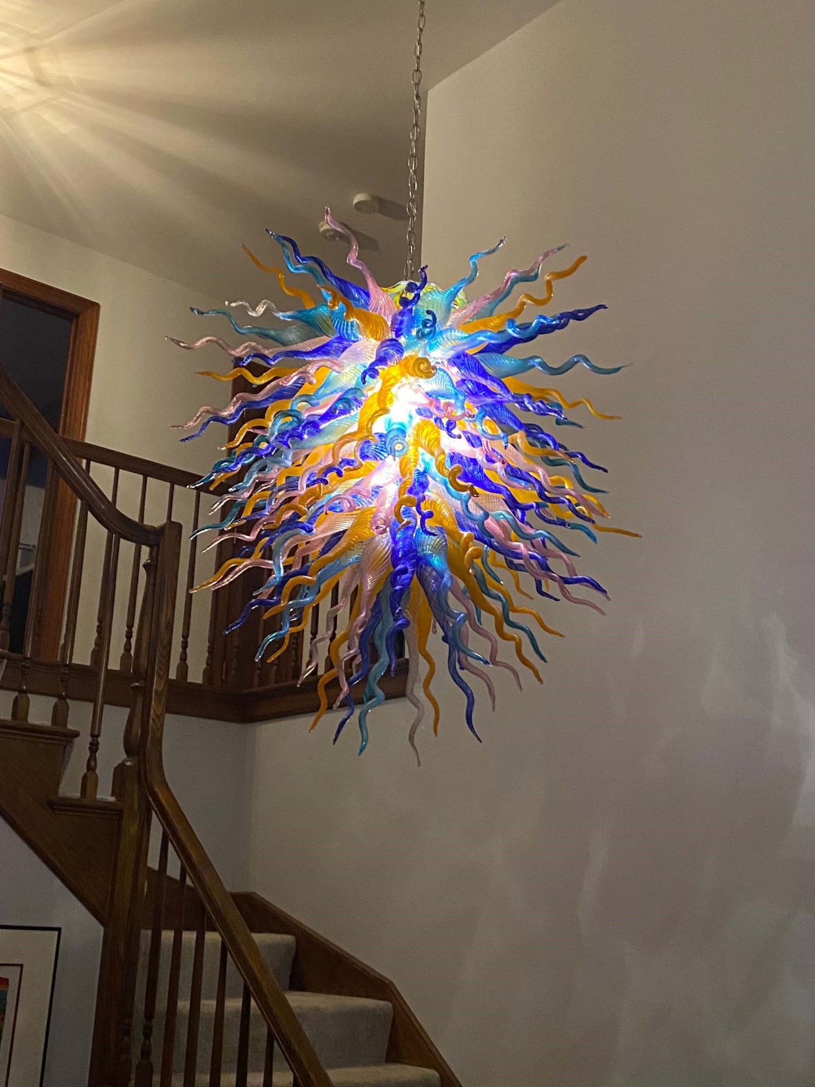 Abstract Colorful Blown Glass Chandelier Lobby Chandelier - Etsy