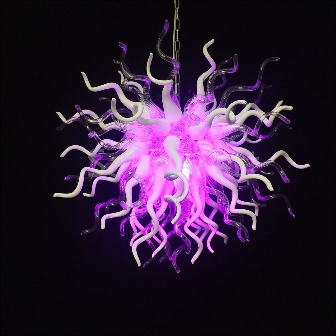 Remote Control RGB Led Blown Glass Chandelier White Mixed Clear Color ...