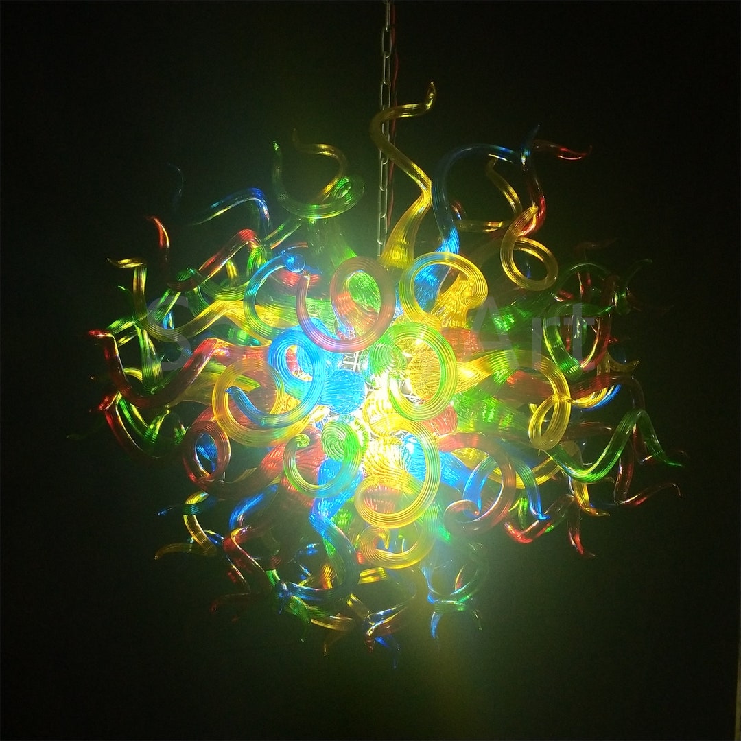 Blown Glass Chandelier: 80cm RGB LED Pendant Lamp - Etsy