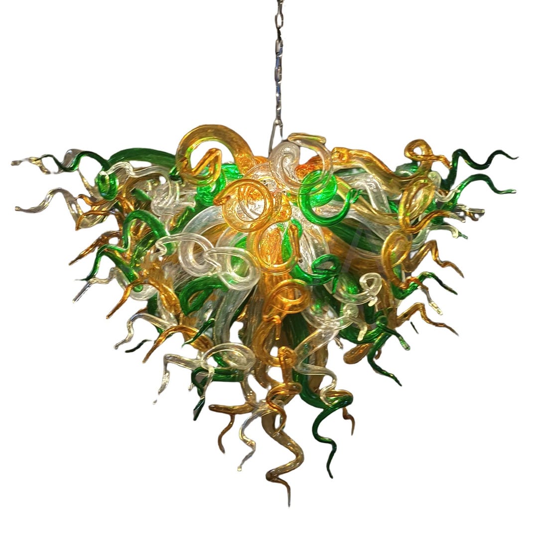 DIY Hand Blown Art Glass Chandelier Lighting Clear and Amber Green ...