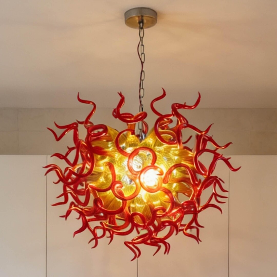 Handmade Orange Glass Chandelier: Custom Dining Room Lighting - Etsy