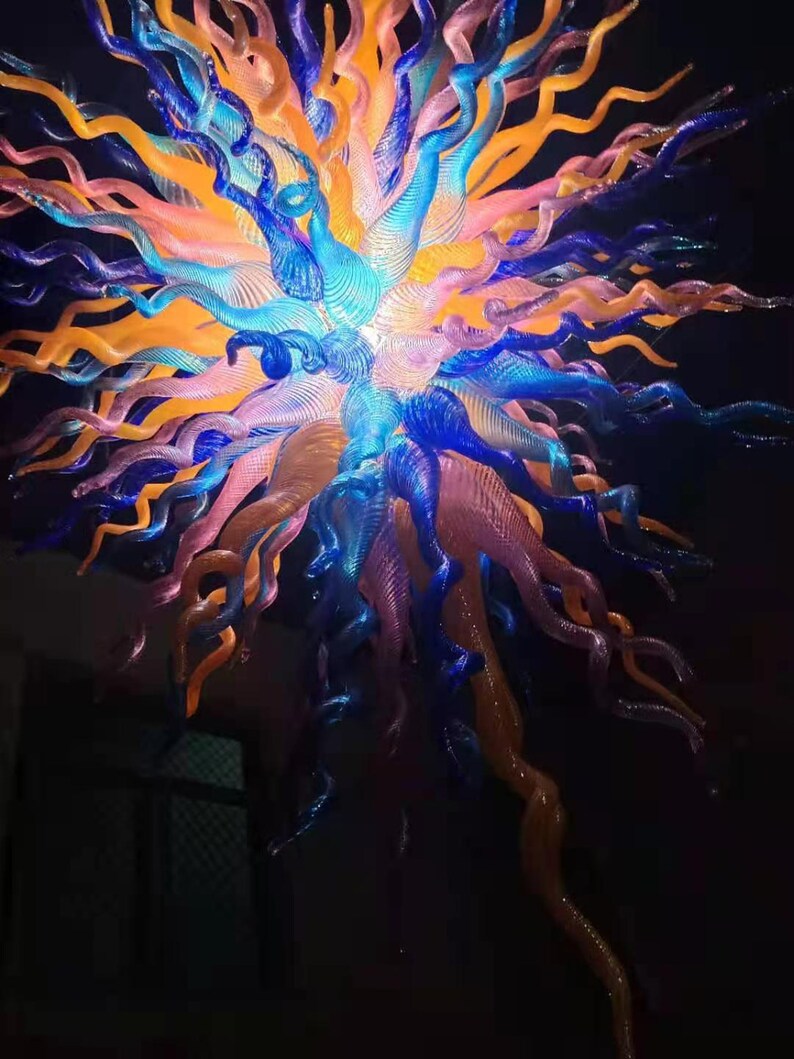 Abstract Colorful Blown Glass Chandelier Lobby Chandelier | Etsy