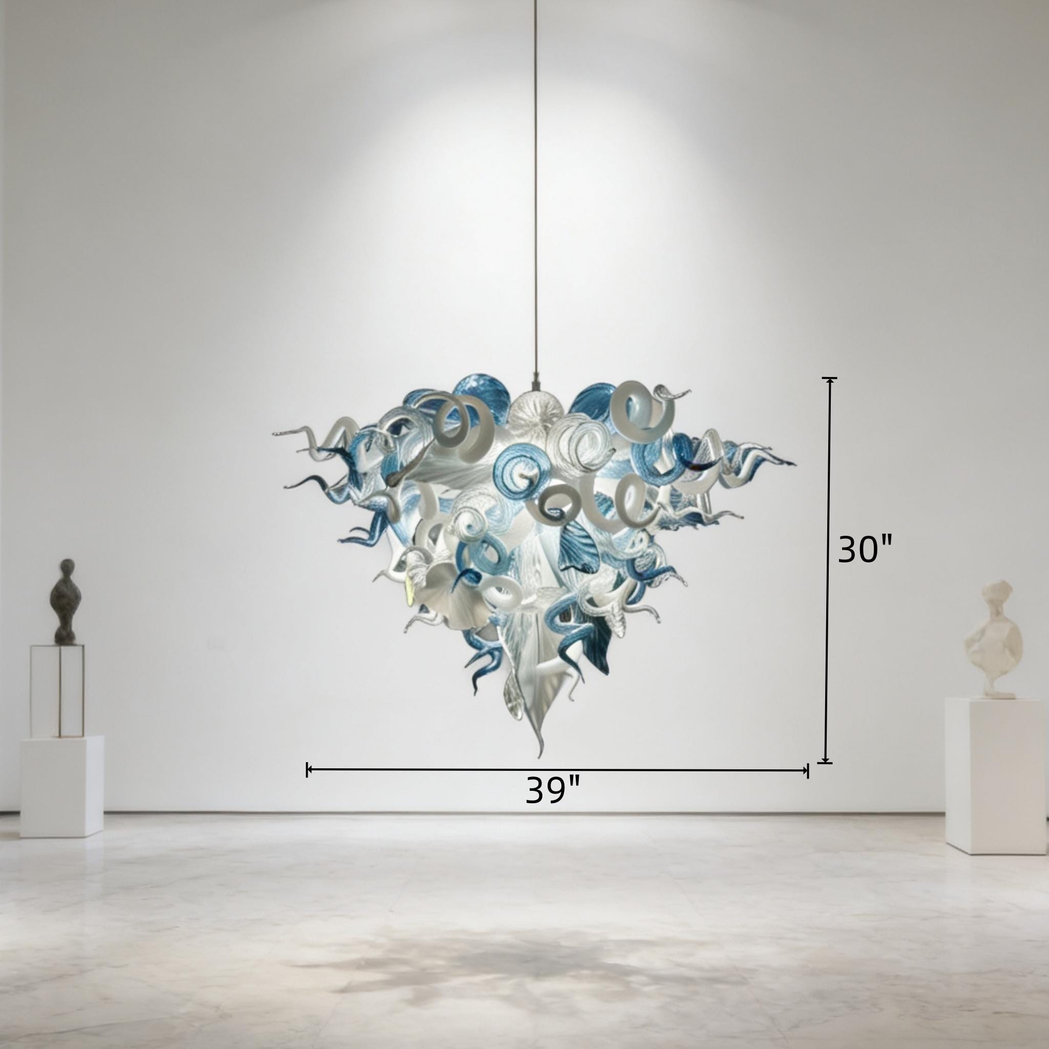 Hand Blown Art Glass Chandelier: White & Blue Home Lighting - Etsy
