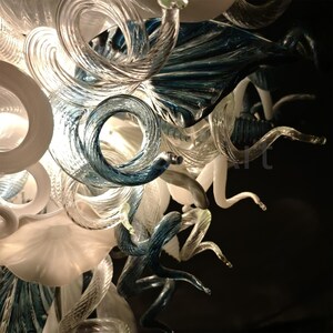 Hand Blown Art Glass Chandelier: White & Blue Home Lighting - Etsy