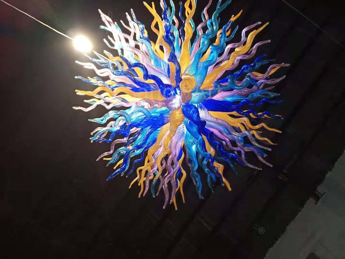 Abstract Colorful Blown Glass Chandelier Lobby Chandelier - Etsy