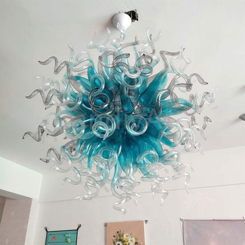 80cm Light Blue and Grey Color Blown Glass Chandelier Dining - Etsy