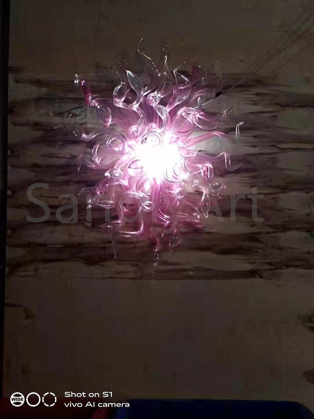 Pink Color Blown Glass Wall Lighting, Glaze Blown Glass Wall Lamp Art ...