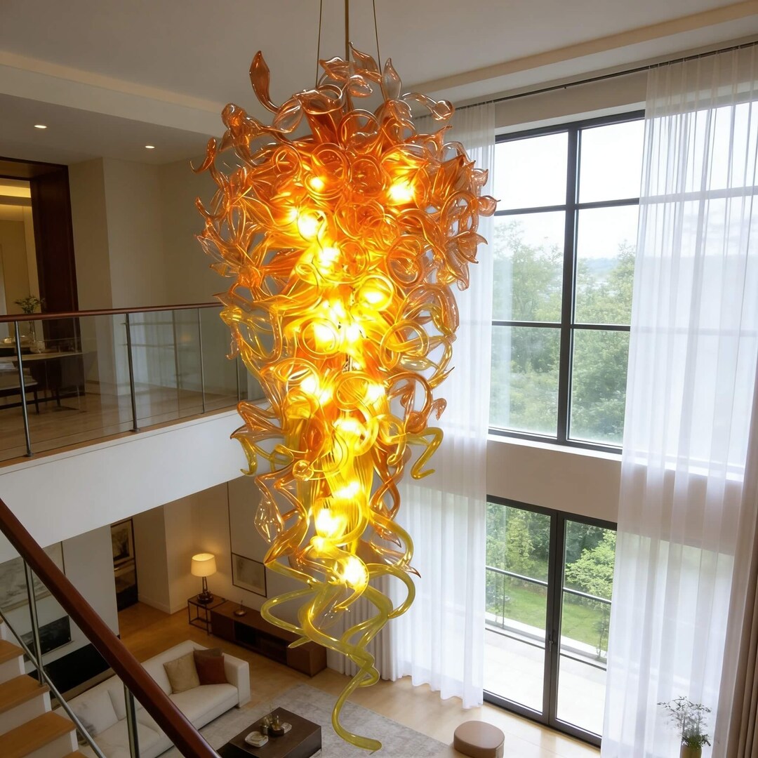 Amber Orange Custom Chandelier Blown Glass Art Lighting - Etsy